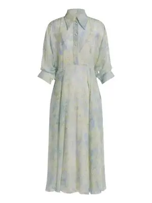 Alberta Ferretti Floral Print Chiffon Shirt Dress - Gray