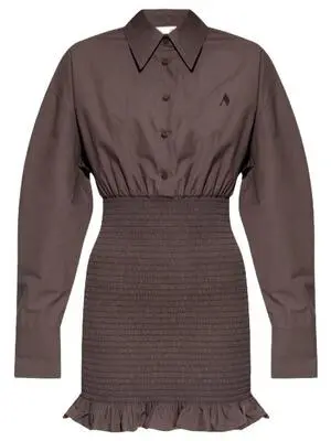 Attico Long Sleeve Shirt Dress With Ruffled Hem - Brown