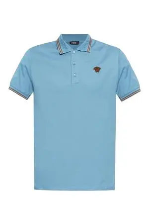 Versace Medusa-embroidered Short-sleeved Polo Shirt - Blue