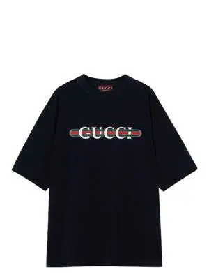 Gucci Logo Printed Jersey T-shirt - Dark Blue