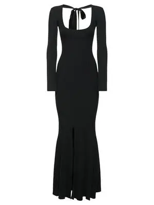 David Koma Ribbed Long Sleeve Bow Detail Maxi Dress - Black