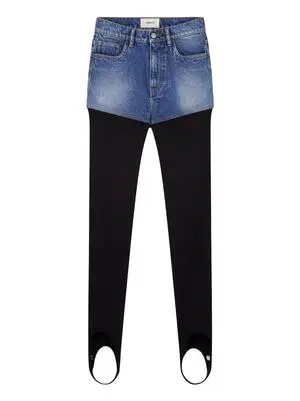 Coperni Vintage-wash Denim Shorts With Ribbed Stirrup Leggings - Black