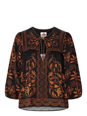 Farm Rio Cornely Ainika" Printed Blouse - Black