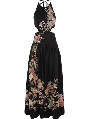 Zimmermann Tallow Halterneck Floral Print Maxi Dress - Black