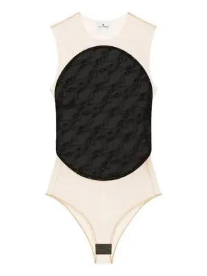 COURREGES Fitted Lace Bodysuit With Logo Detail - Black
