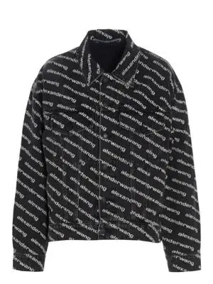 Alexander Wang Alexander Wang Denim Coat With Logo Print Black