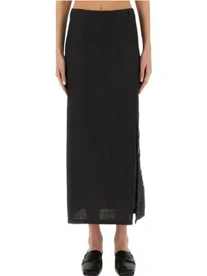 ALYSI Side-slit Midi Skirt - Grey