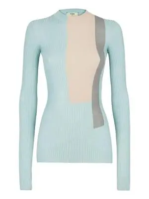 Fendi Color Blocked Ribbed Knit Top - Blue
