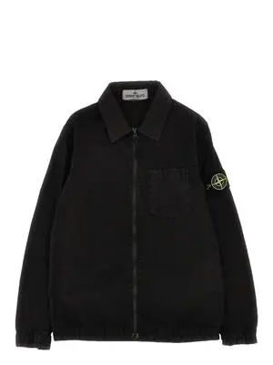 Stone Island Cotton Zip-up Shirt - Black