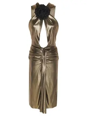 Saint Laurent Sleeveless Cut-out Midi Dress - Brown