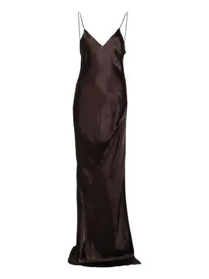 Vetements Spaghetti Strap V-neck Side Slit Dress - Brown