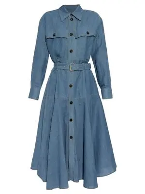Bottega Veneta Flared Denim Shirt Dress - Blue