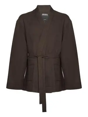 Zegna Long Sleeve Belted Jacket - Brown