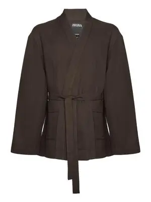 Zegna Zegna Long Sleeve Belted Jacket Brown