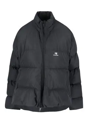 Balenciaga Logo Printed Padded Jacket - Black