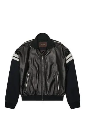 WALES BONNER Wales Bonner High Neck Zipped Leather Bomber Jacket With Stripe Detail