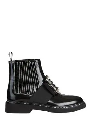 ROGER VIVIER Roger Vivier Diamond-Button Embroidered Cowhide Ankle Boots