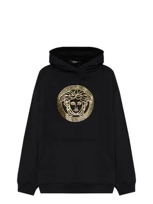 Versace Medusa Printed Long Sleeve Hoodie - Black