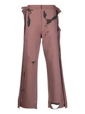 DIESEL® Wide-leg Printed Distressed Pants - Deep Pink