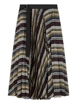 Sacai Striped Pleated Midi Skirt - Black