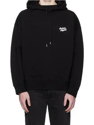 Maison Kitsuné Logo Printed Drawstring Hoodie - Black