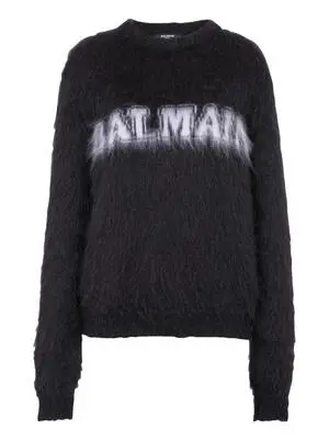 Balmain Logo Jacquard Crewneck Knitted Jumper - Black