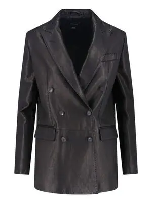 Tagliatore Tagliatore Double-Breasted Leather Blazer Black