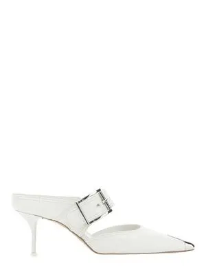 Alexander McQueen Pointed-toe Heeled Mules With Decorative Buckle - White
