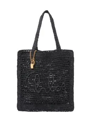 Chloé Chloé Woven Tote Bag With Logo Detail Black