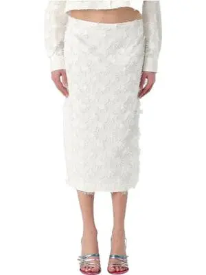 MSGM Appliqué Detail Rear Slit Midi Skirt - White