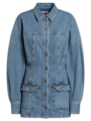 Attico Denim Dress With Contrasting Stitching And Pockets - Blue