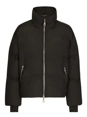 Dolce & Gabbana Cropped Down Jacket With Branded Tag - Black