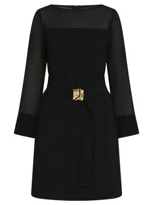 Marella Envers Satin And Georgette Belted Dress - Black