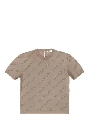 Balenciaga All Over Logo Print Crewneck Knitted Top - Nude