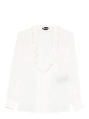 TOM FORD Ruffled V-neck Blouse - White