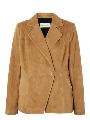 Nour Hammour Double-breasted Suede Suit Jacket - Camel