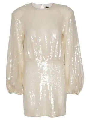 ROTATE BY BIRGER CHRISTENSEN Sequined Long Sleeve Mini Dress - Nude