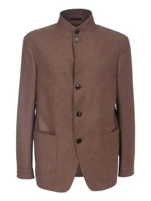 Zegna Patch-pocket Stand Collar Jacket - Brown