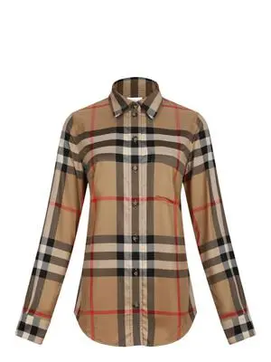 Burberry Long Sleeve Checked Shirt - Brown