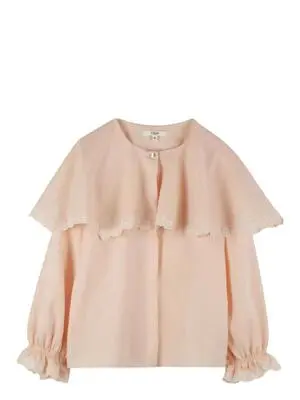 Chloé Floral Embroidered Layered Cape Blouse - Nude