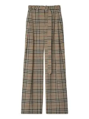 Burberry Straight-leg Checked Belted Trousers - Limestone Color