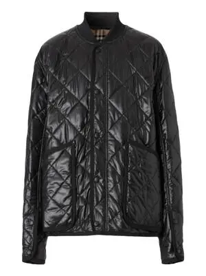 Burberry Diamond-quilted Bomber Jacket With Stand Collar - Black