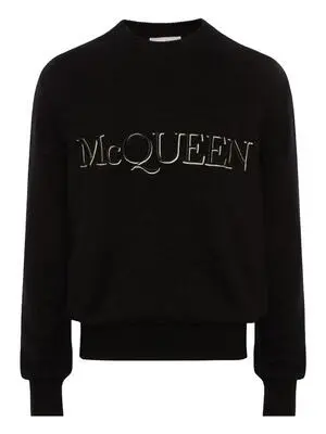 Alexander McQueen Knitted Crewneck Jumper With Logo Detail - Black