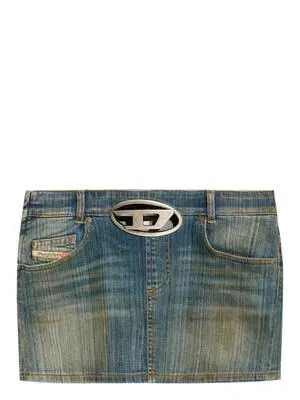 DIESEL® Logo Plaque Denim Mini Skirt - Medium Blue