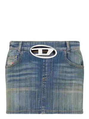 DIESEL® Diesel Logo Plaque Denim Mini Skirt Medium Blue
