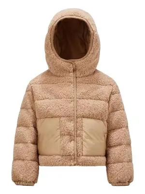 Moncler Teddy Effect Down Jacket With Hood - Light Brown