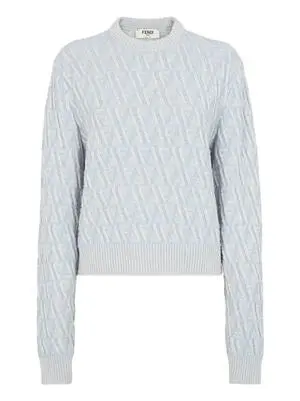 Fendi Monogrammed Crewneck Knit Sweater - Light Blue