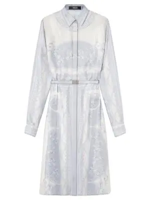 Versace Barocco Printed Belted Shirt Dress - White