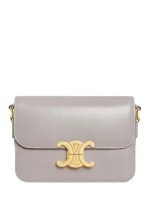 Celine Flap Shoulder Bag With Gold Tone Clasp - Grey