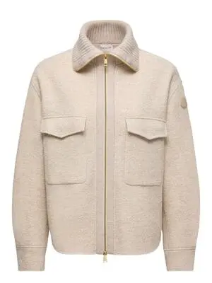 Moncler Moncler Wool-Blend Bouclé Zip-Up Shirt Light Beige